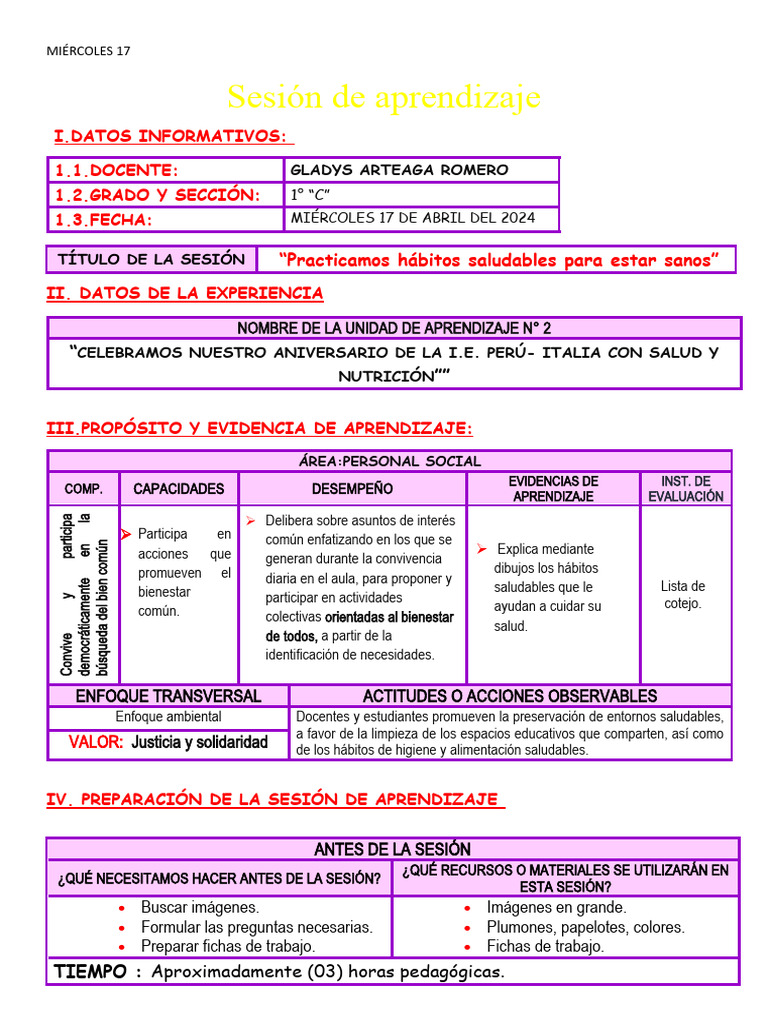 Sesión Practicamos Hábitos Saludables | PDF | Aprendizaje | Evaluación