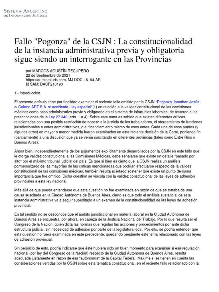 Fallo "Pogonza" de La CSJN - La Constitucionalidad de La Instancia ...