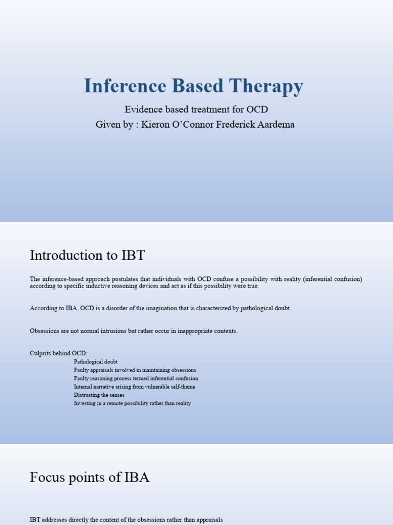 Inference Based Therapy | PDF | Obsessive–Compulsive Disorder | Cognitive Behavioral Therapy