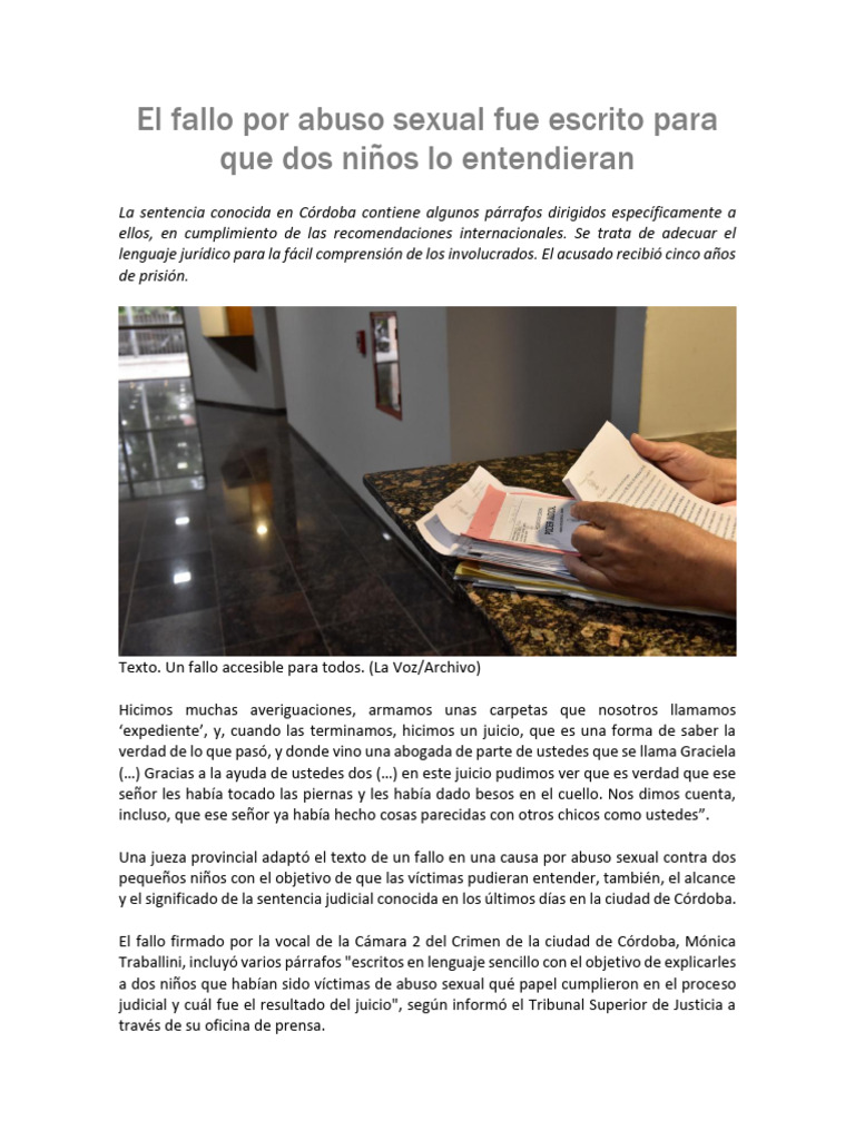 El Fallo Por Abuso Sexual Fue Escrito para Que Dos Niños Lo Entendieran | PDF | Sentencia (ley ...