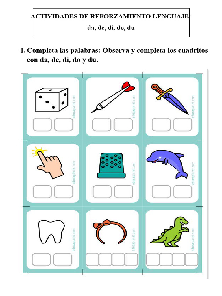 Actividades con da, de, di, do, du | PDF | Artes del Lenguaje y ...