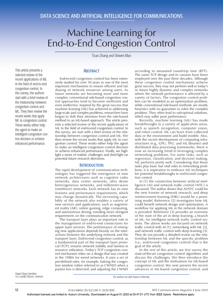 Machine Learning For End-to-End Congestion Control: Data Science and Artificial Intelligence For ...