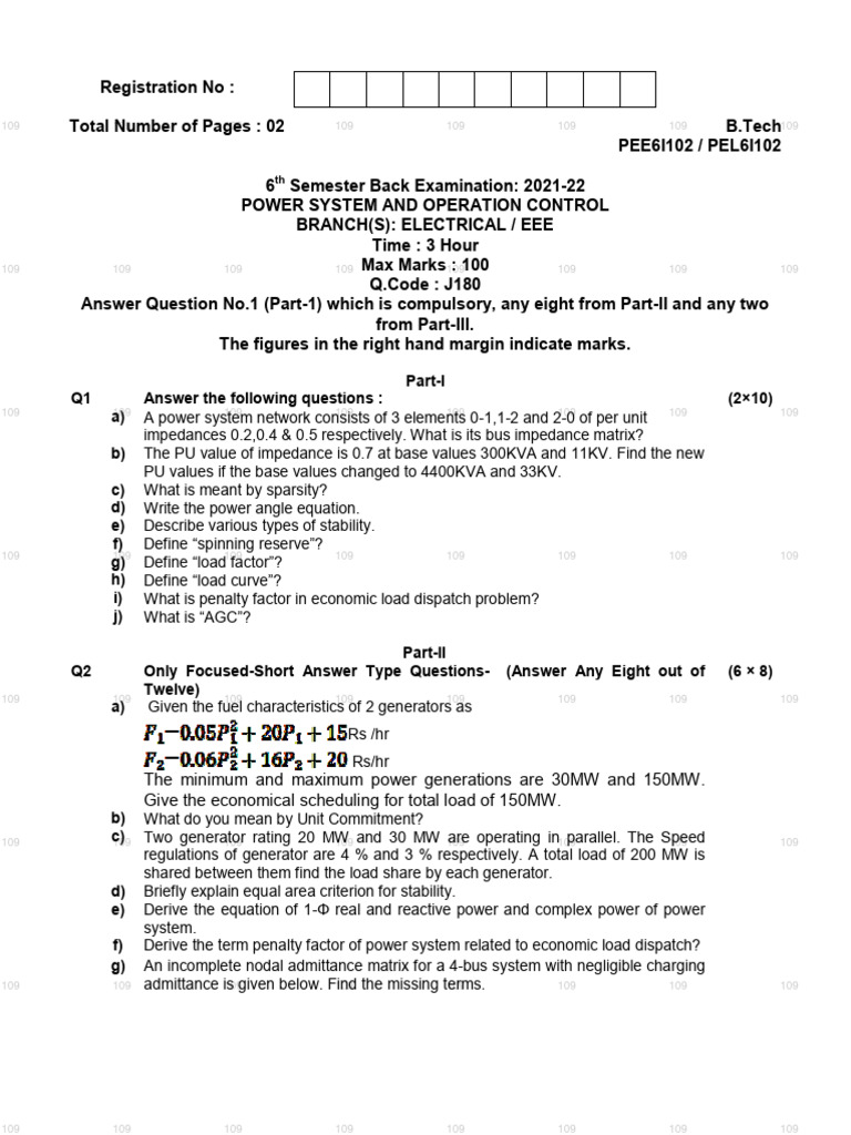 Power System and Operation Control-6th-2021-22-Ee-Btech | PDF | Electronic Engineering | Electronics