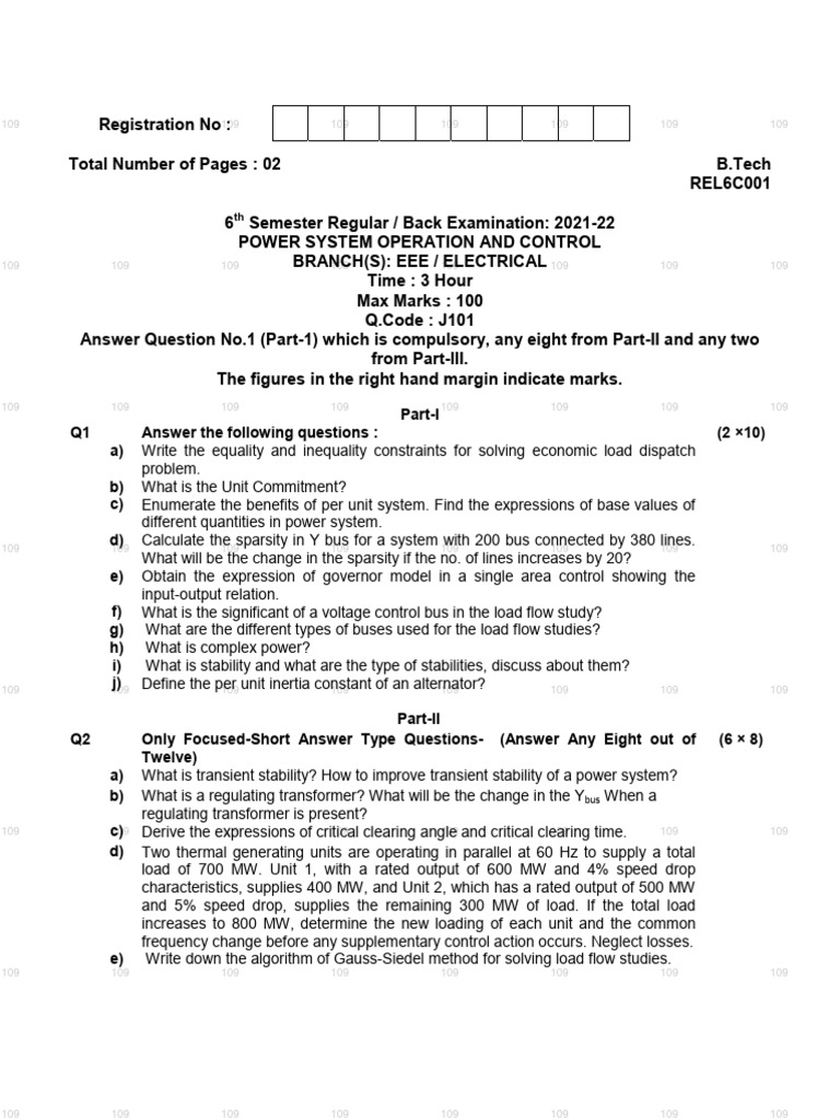 Power System Operation and Control-6th-Ee-2021-22-Btech | PDF | Electric Power Transmission ...