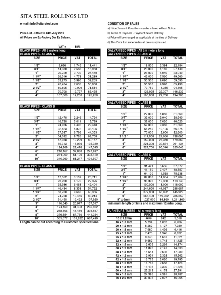 Sita Steel Price List July 2016 | PDF | Secondary Sector Of The Economy ...