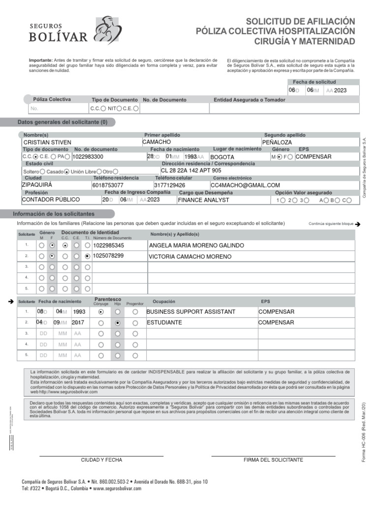 Solicitud de Seguro - EDITABLE | PDF | Póliza de seguros