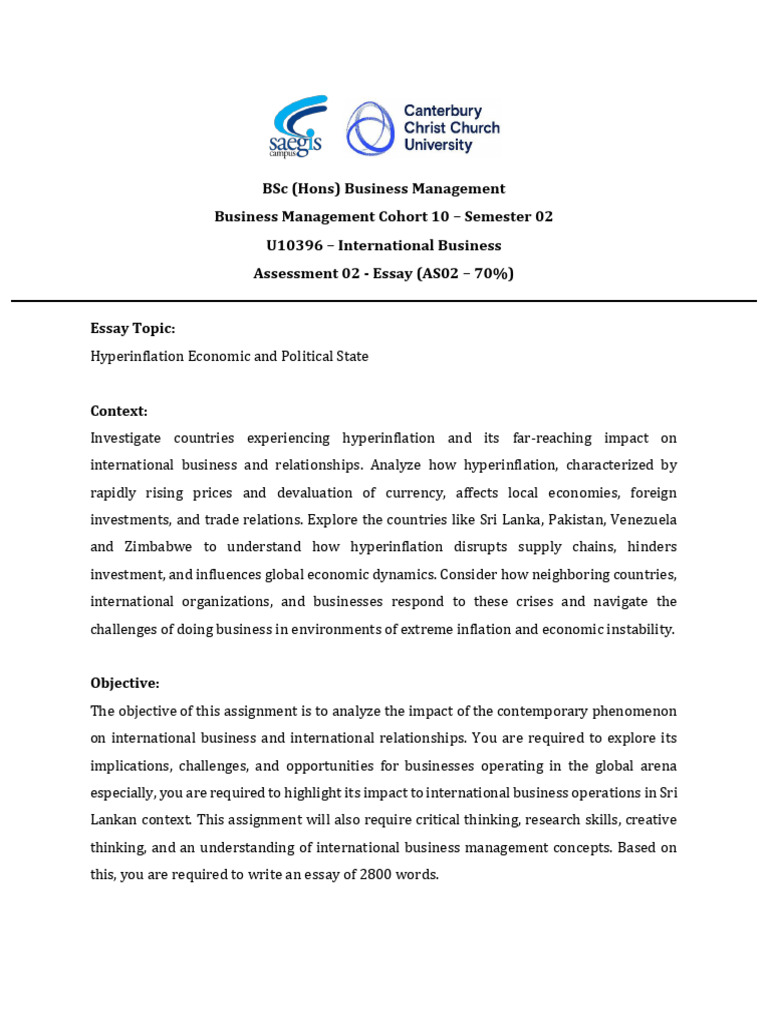 International Business - Assessment 02 Task | PDF | Risk | Inflation