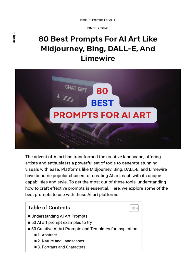 80 Best AI Art Prompts for Creatives | PDF | Paintings | Abstract Art