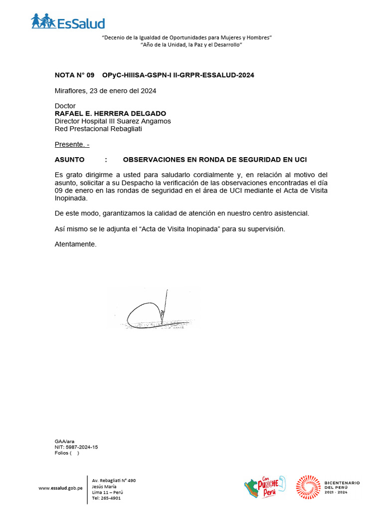 Nota #09 - OBSERVACIONES EN RONDA DE SEGURIDAD EN UCI | PDF