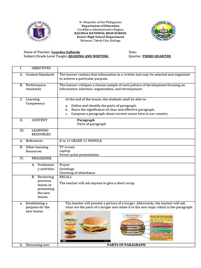 LP For Paragraph (Stem) | Download Free PDF | Teachers | Paragraph