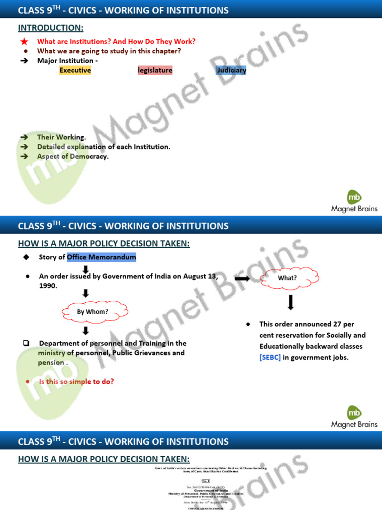 Civics for Class 9: Institutions | PDF | Supreme Courts | Government Of ...
