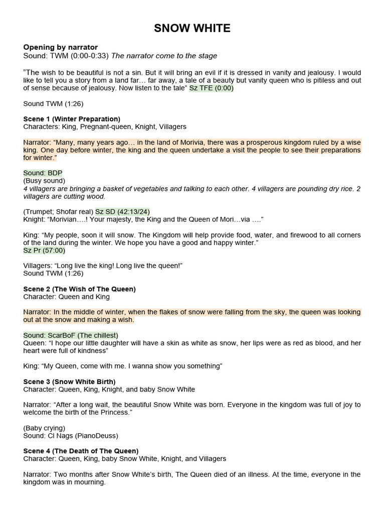 Snow White Script | PDF | Snow White | Fairy Tales
