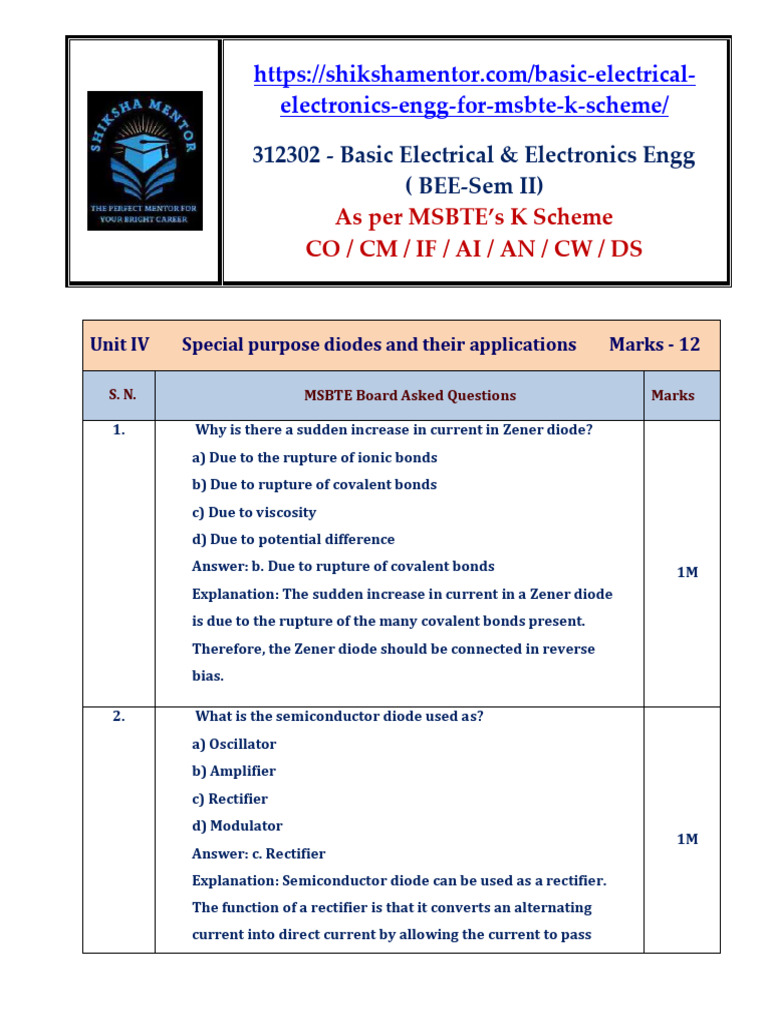 Unit-IV-BEE | PDF | P–N Junction | Rectifier