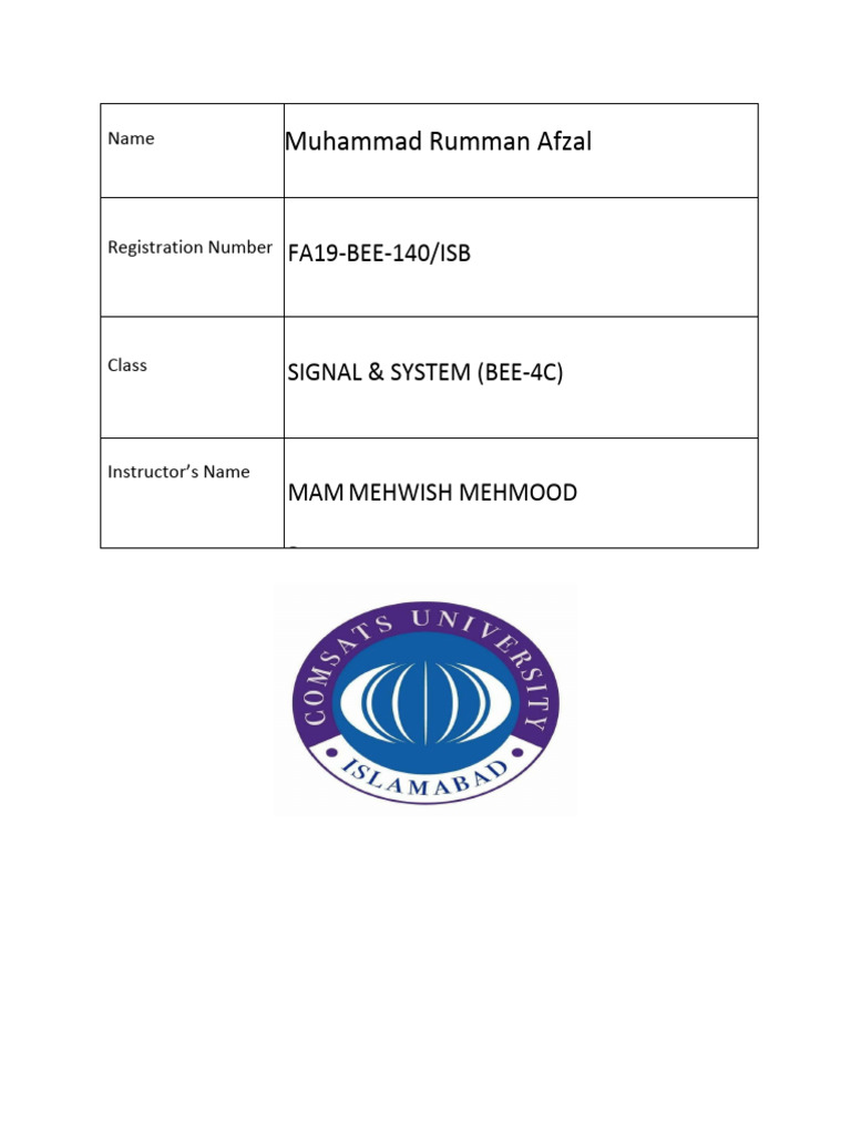 Signal and System - Lab Report-08 - FA19-BEE-140 | Download Free PDF ...