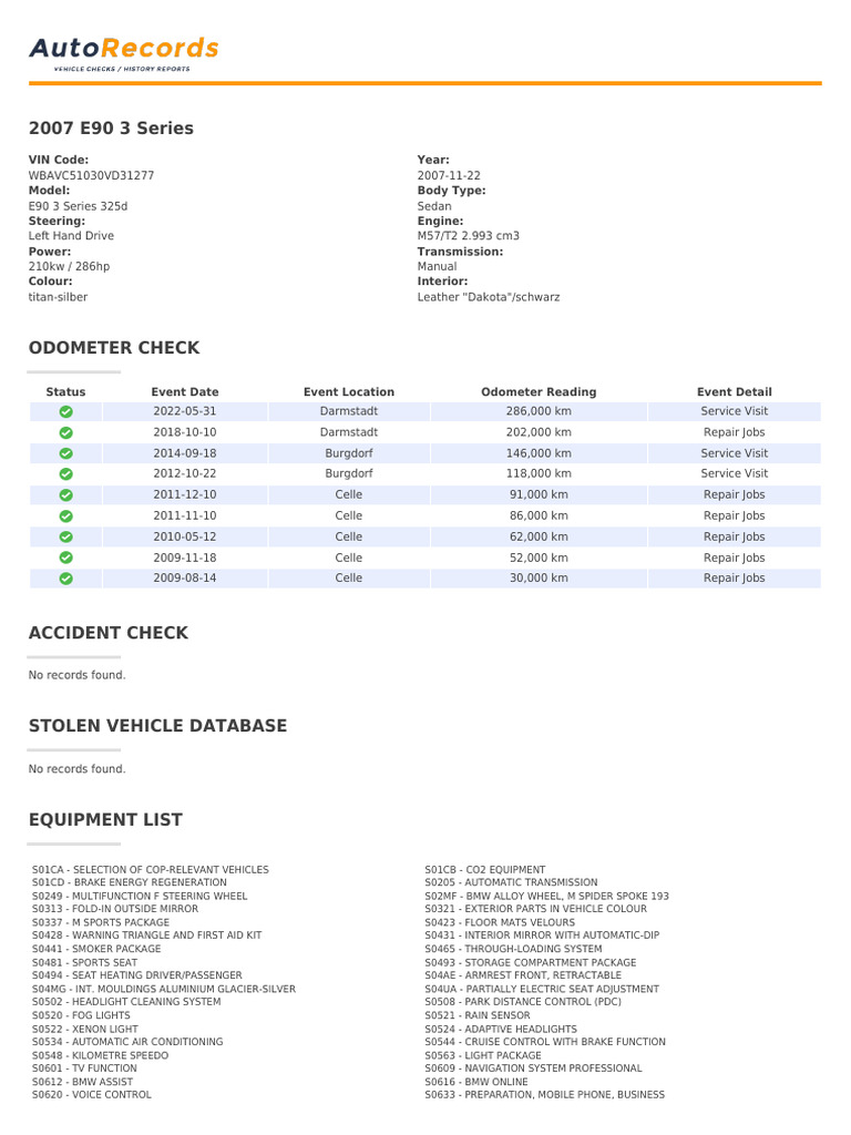 2007 BMW E90 3 Series 325d Specs | PDF | Private Transport | Motor Vehicle