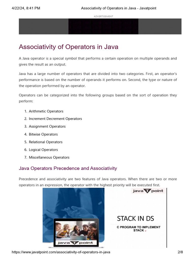 Java Operator Associativity Explained | PDF | Mathematics | Computer ...