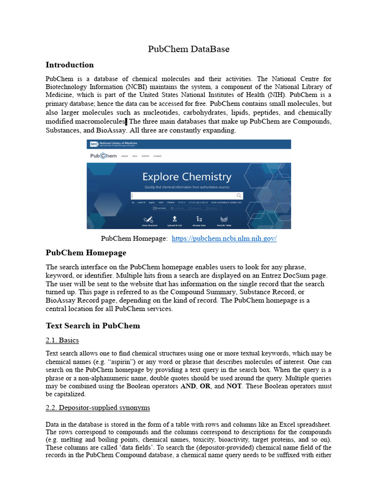Overview of PubChem Database Features | PDF | Pub Med | Information ...