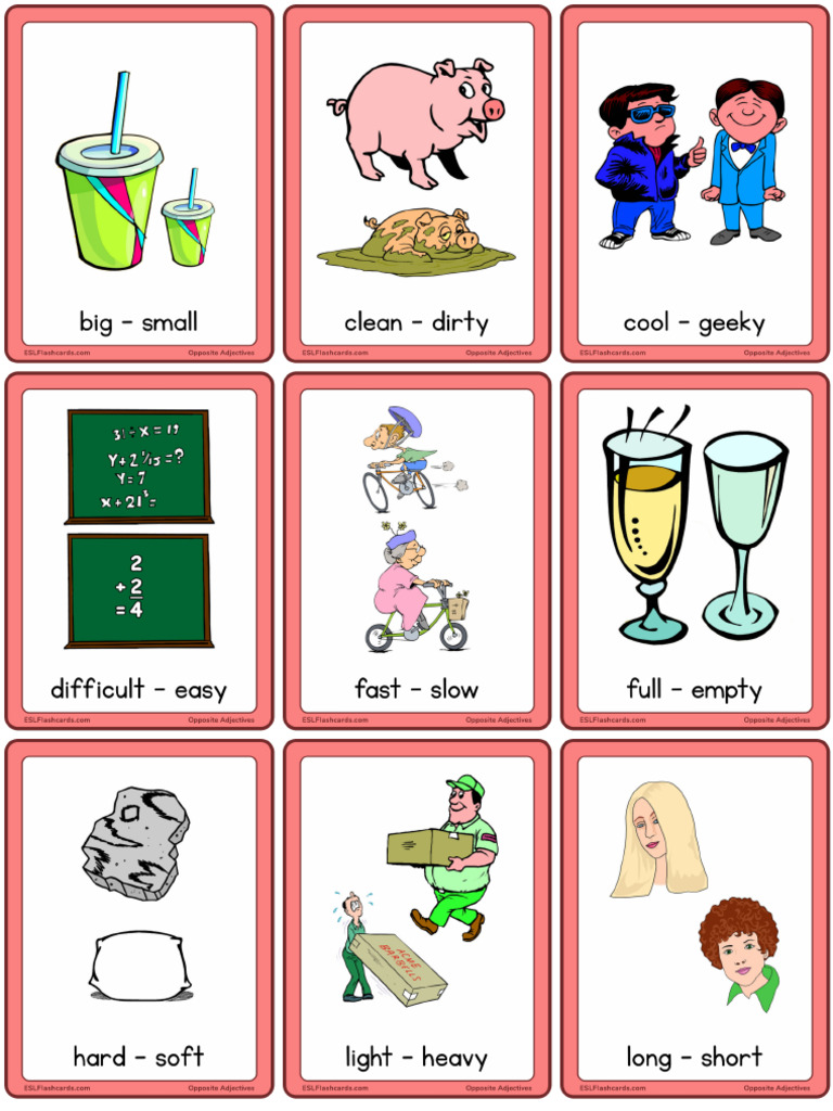 Opposite Adjectives Small Flashcards With Labels | PDF