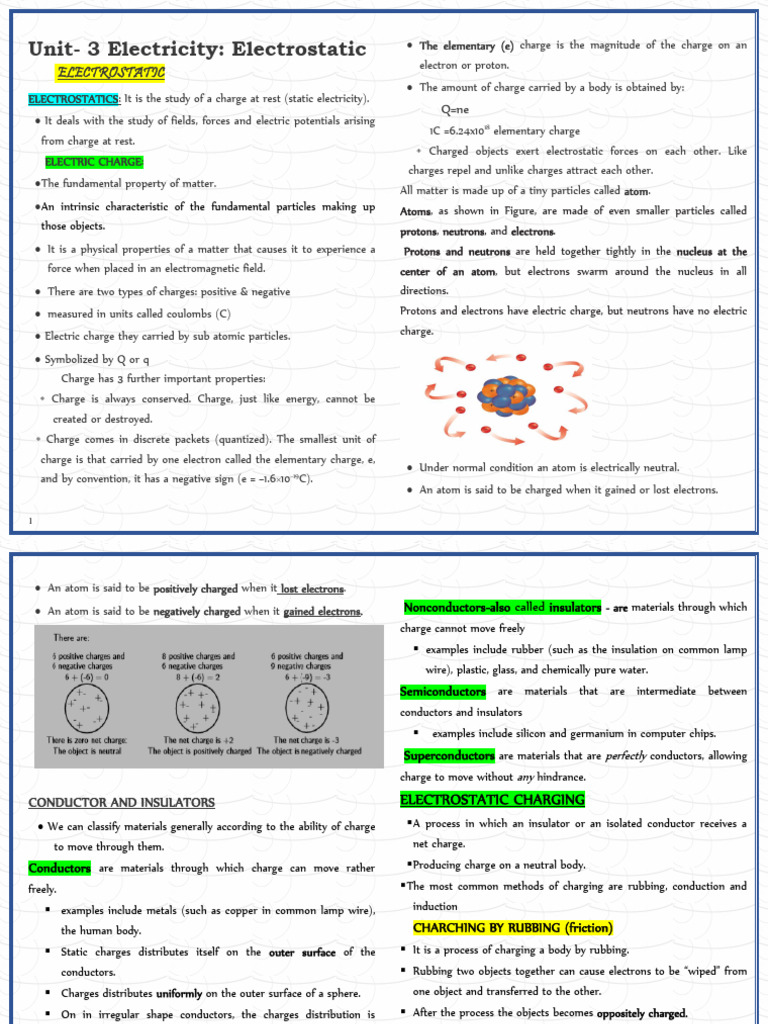 Physics Grade 10 - Unit 3 | PDF | Electric Charge | Electric Field