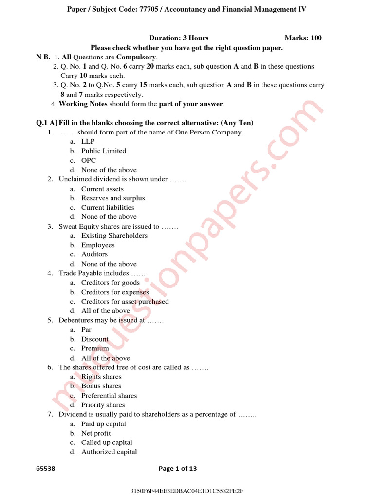Sy-Bcom Sem4 Afm-IV-cbcgs Apr19 | PDF | Dividend | Debenture