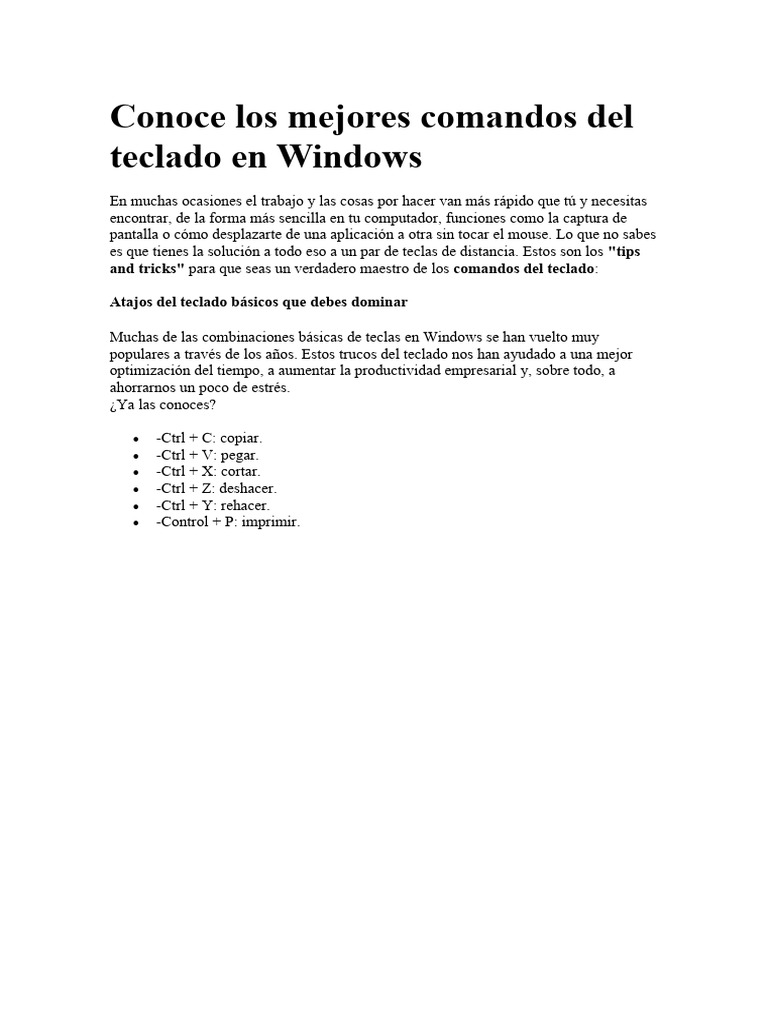 Comandos Esenciales del Teclado en Windows | PDF | Microsoft Windows ...