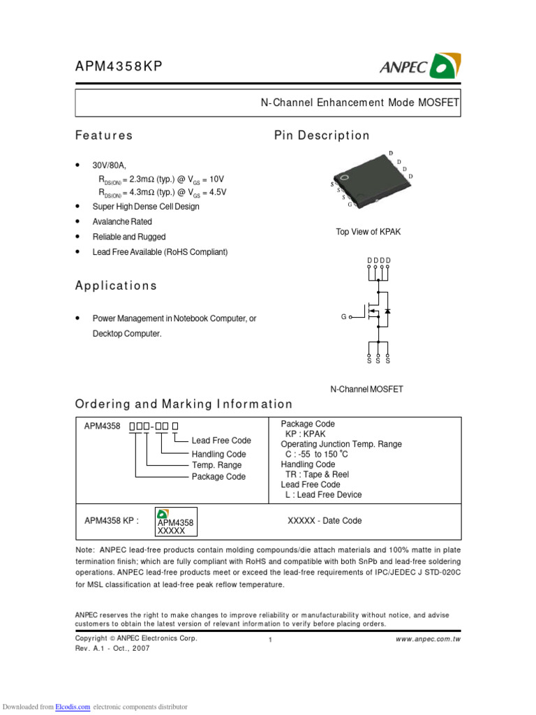 Apm 4358 KP | PDF | Diode | Field Effect Transistor