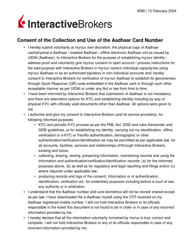 Consent of The Collection and Use of The Aadhaar Card Number | PDF | Authentication | Identity ...