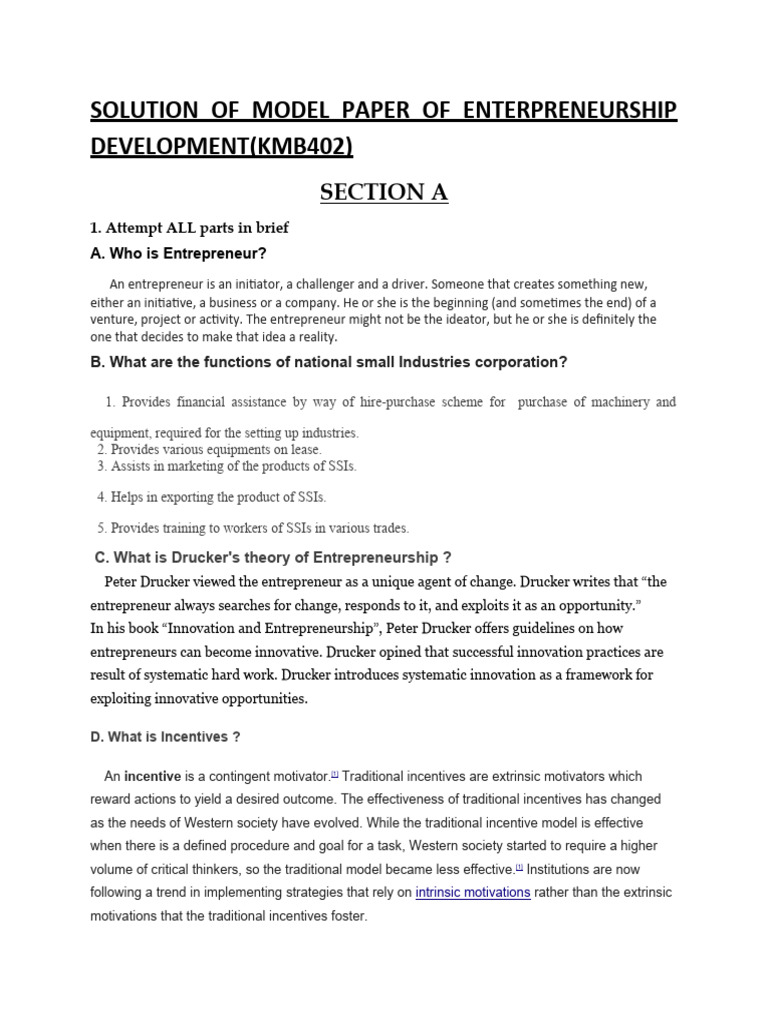 ED Model paper Solution | PDF | Internal Rate Of Return | Entrepreneurship