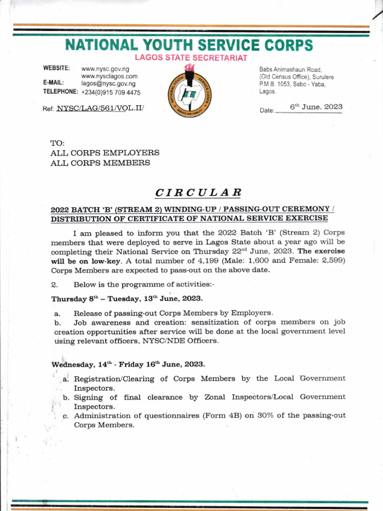 Circular of Passing Out | PDF | Government | Nigeria