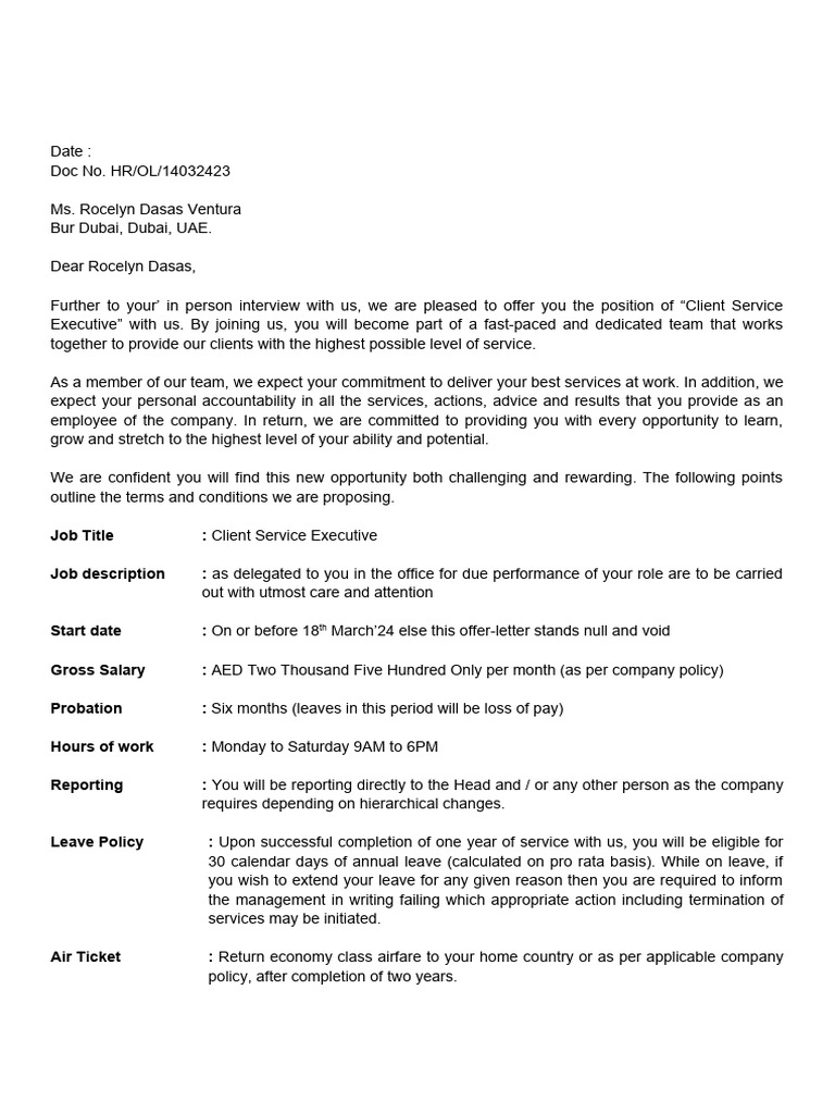 Offer Letter | Download Free PDF | United Arab Emirates | Business