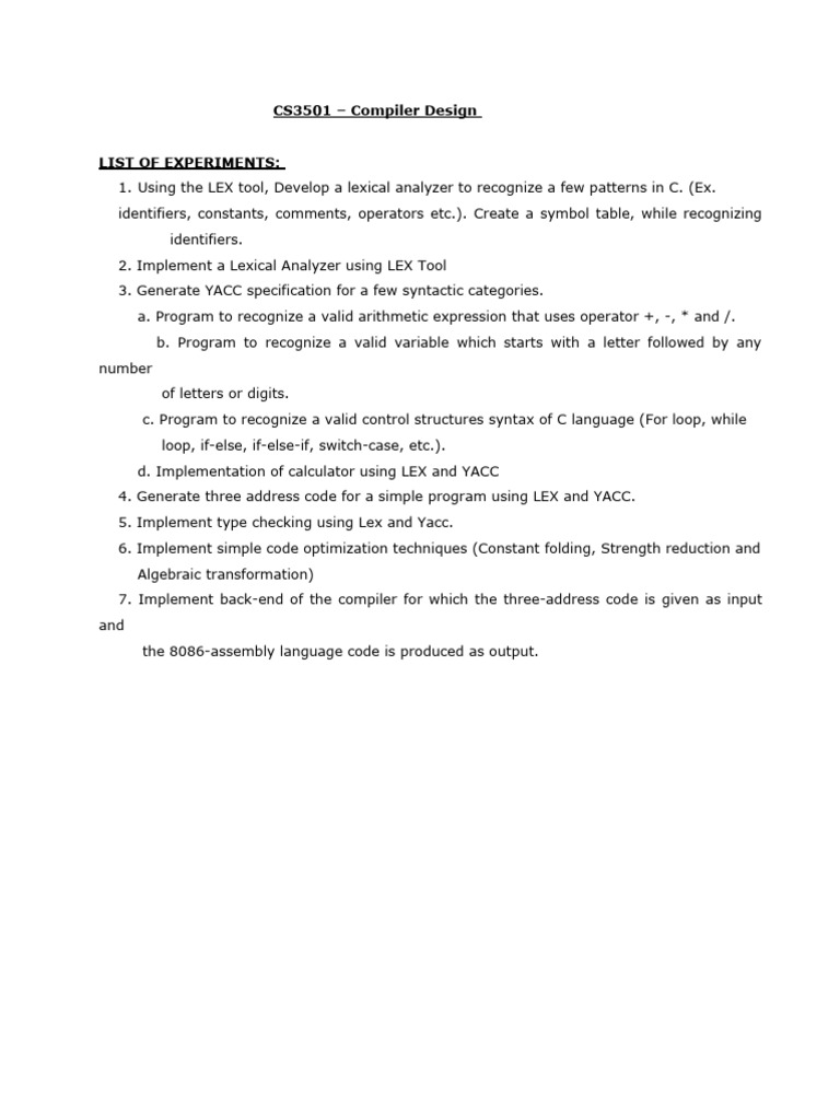 CS3501-Compiler Design Manual | PDF | Computer Science | Software Engineering