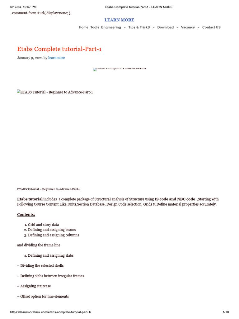 Etabs Complete Tutorial-Part-1 | PDF | Beam (Structure) | Rotation