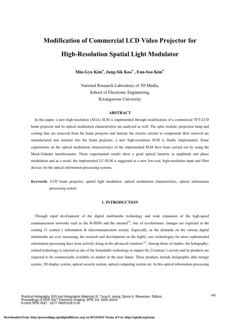 Modification of Commercial LCD Video Projector for High-Resolution Spatial Light Modulator | PDF ...