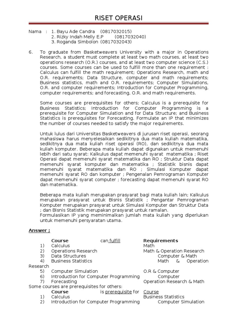 Tugas RO Integer Programming Formulation | PDF | Systems Theory | Analysis