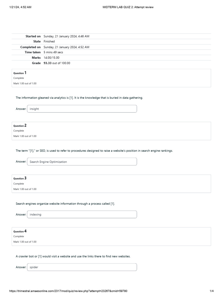 MIDTERM LAB QUIZ 2_ Attempt review 3 | PDF | Search Engine Optimization | Analytics