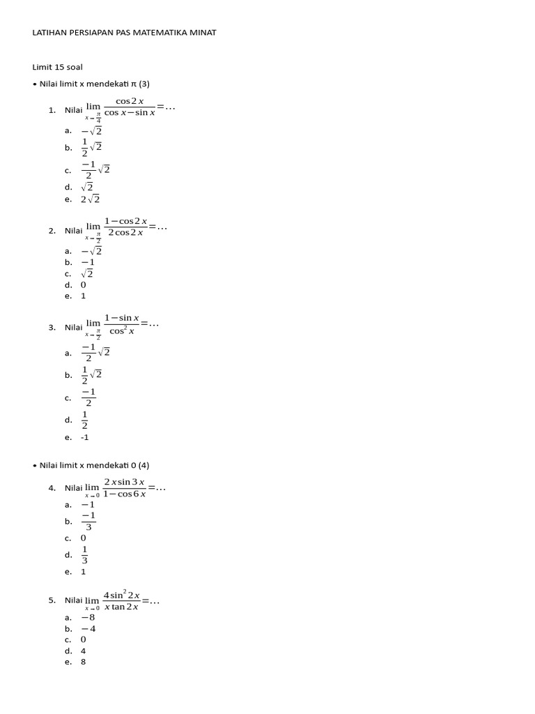 Latihan Persiapan Pas Matematika Minat Kelas 12 | PDF | Metode & Bahan Ajar