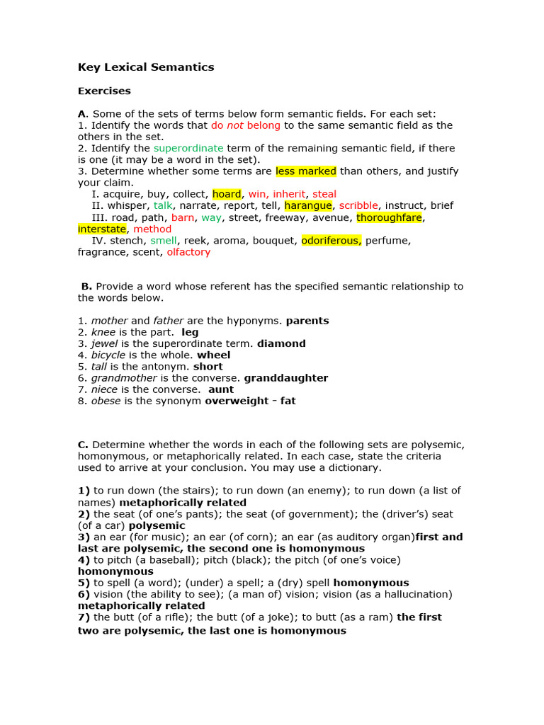 Key Semantics Exercises | PDF