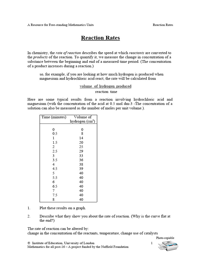 Reaction Rates - WORKSHEET - GRAPH - STUDENT | PDF | Reaction Rate ...