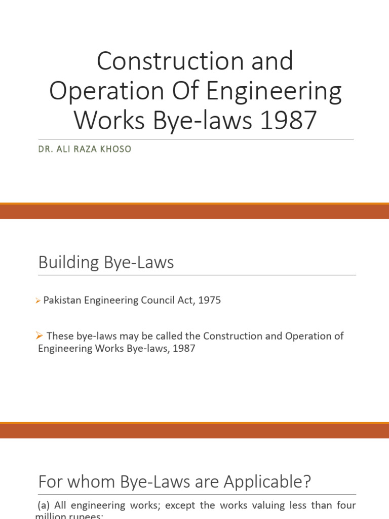 Construction and Operation of Engineering Works Bye-Laws 1987 | PDF ...