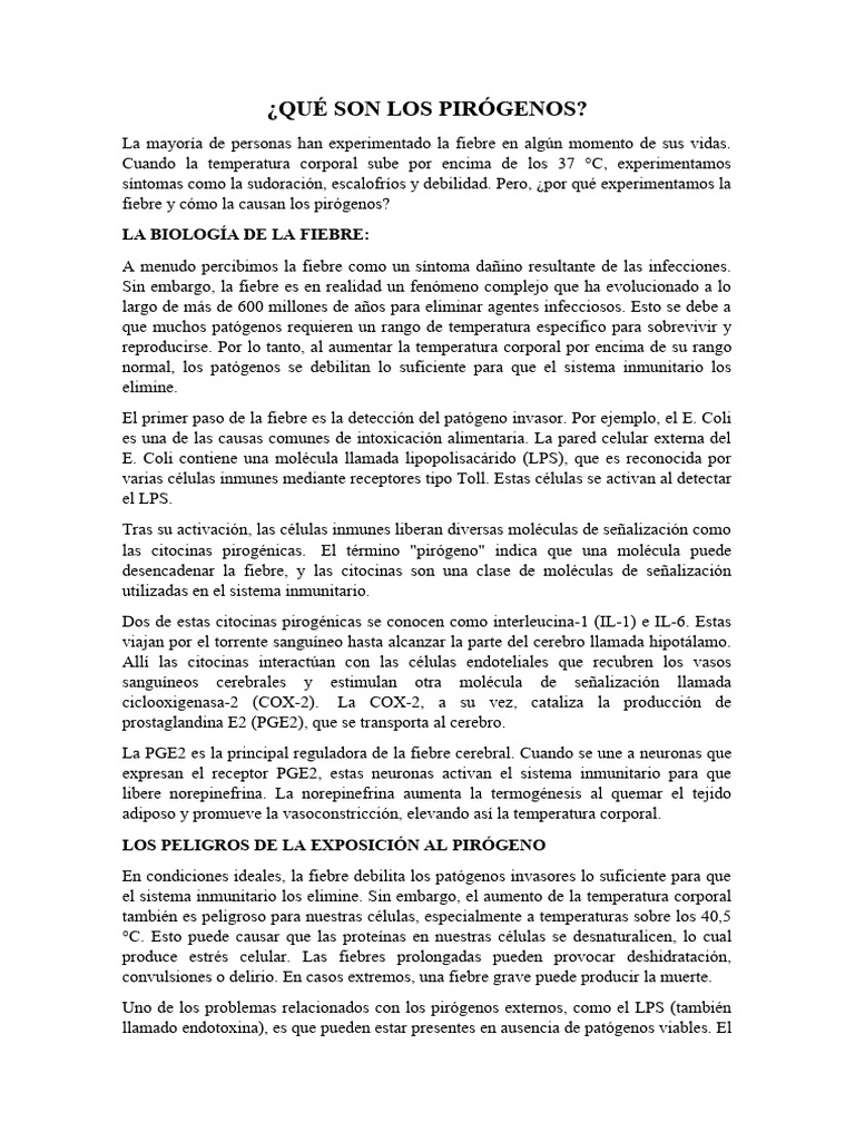 Pirógenos: Causas y Riesgos de la Fiebre | PDF | Sistema inmune | Fiebre