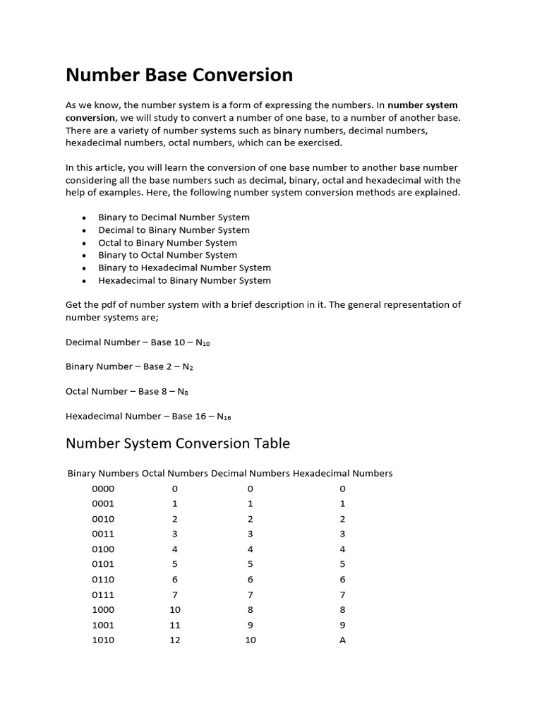 Number Base Conversion | PDF | Encodings | Numbers Number Base Conversion | PDF | Encodings | Numbers