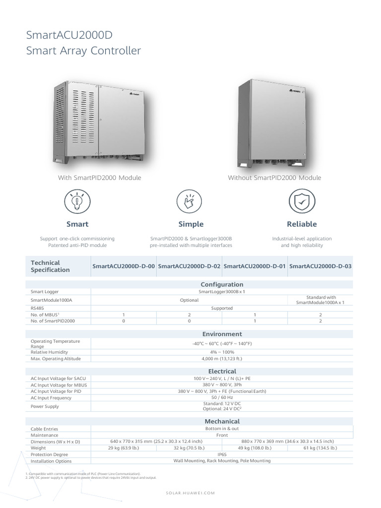 SmartACU2000D Solar Controller Specs | PDF | Power Supply | Alternating ...