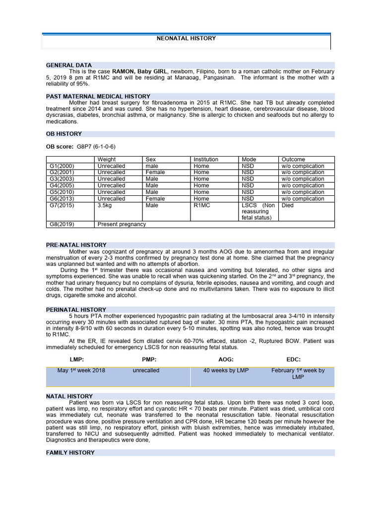 Newborn Case Study: Baby Girl Ramon | PDF | Pregnancy | Prenatal ...