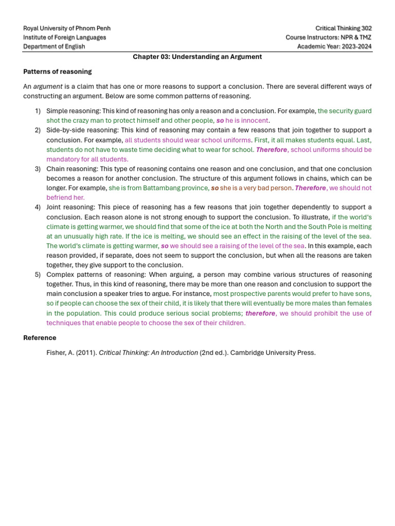 CH03 CT302 | PDF | Reason | Argument