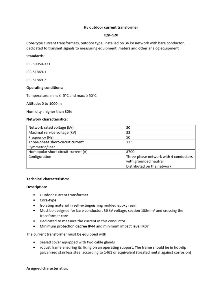 36 kV Outdoor Current Transformer Specs | PDF | Transformer ...