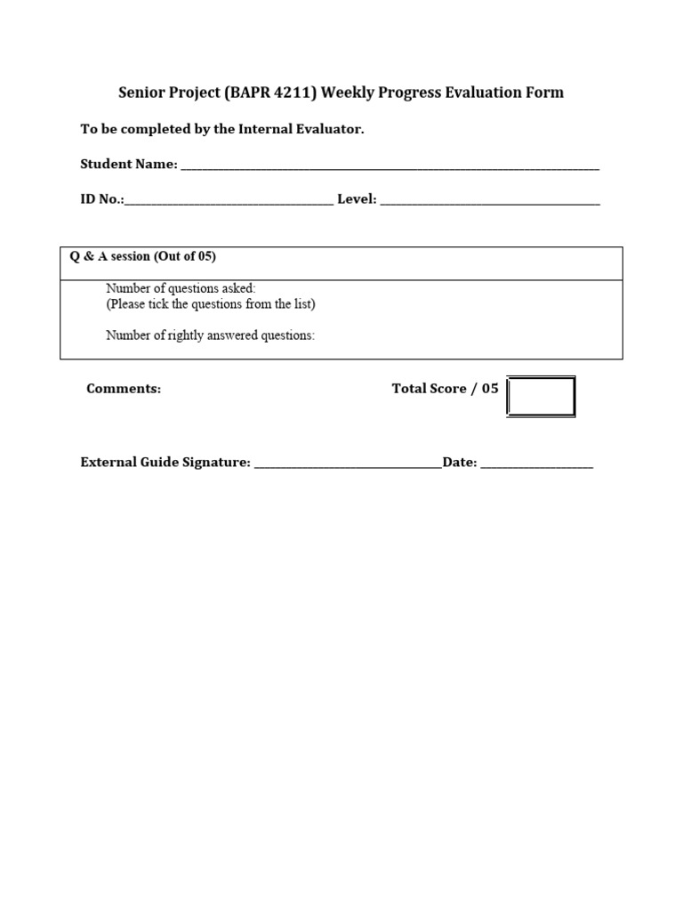 Weekly Progress Evaluation Form | PDF | Evaluation | Sampling (Statistics)