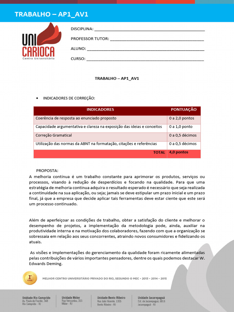 AP1 - Gestão Da Qualidade | PDF