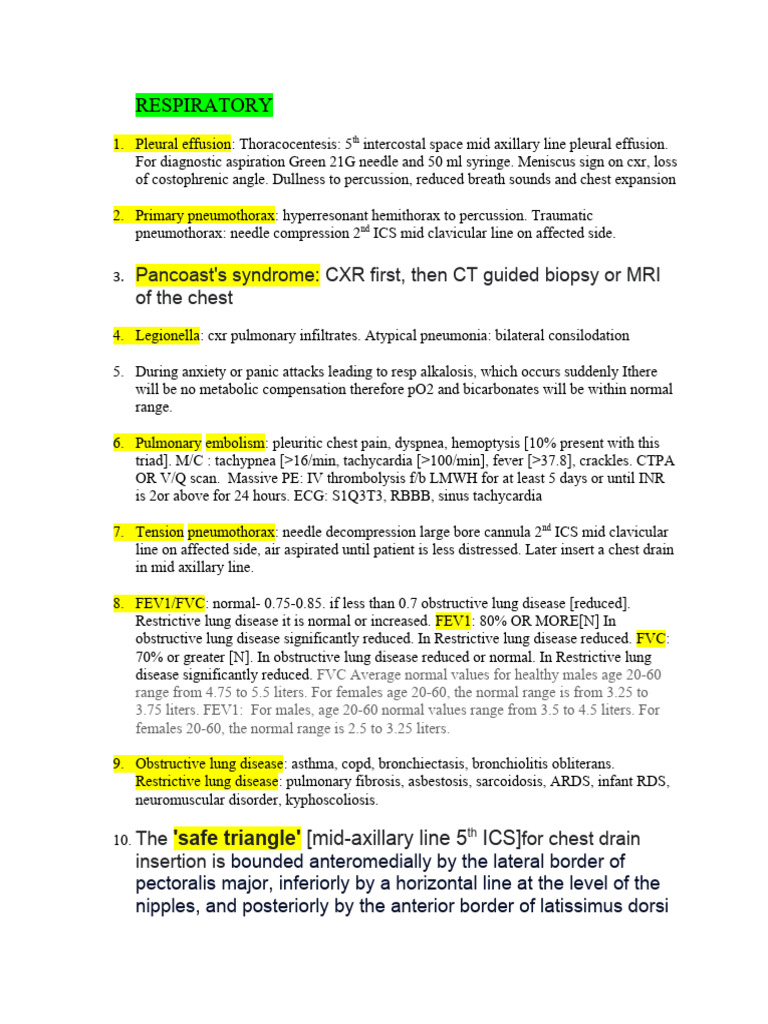 Internal Medicine notes | PDF | Thumb | Respiratory Diseases