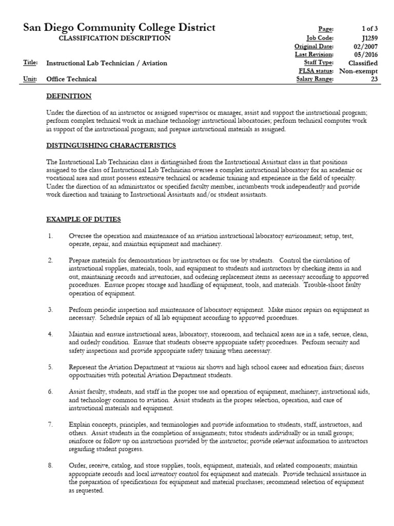 Instructional Lab Technician - Aviation | PDF | Laboratories
