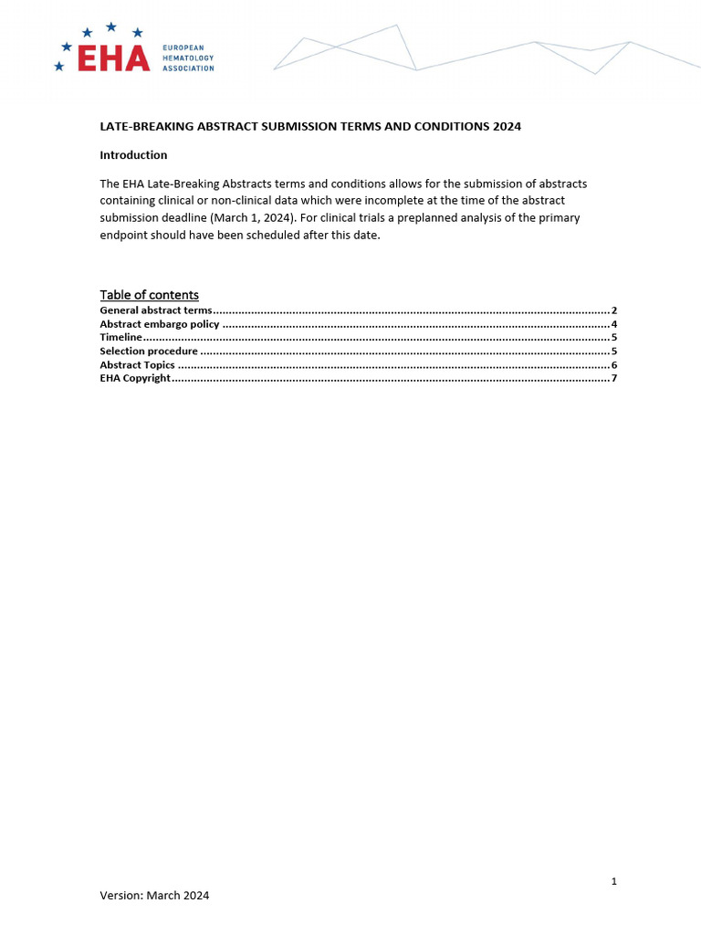 EHA2024 Late Breaking Abstract Submission TC March 2024 | PDF ...